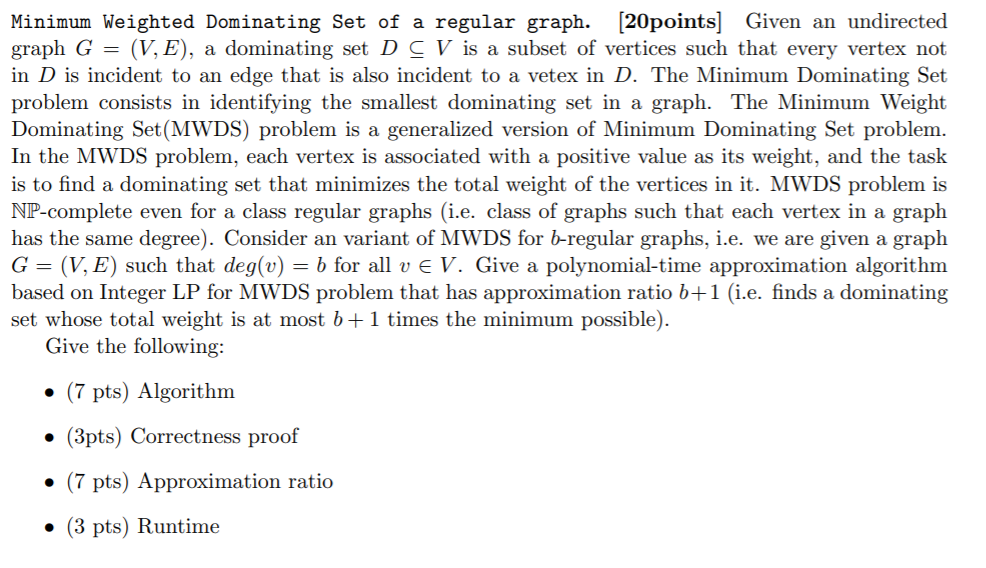 Minimum Weighted Dominating Set of a regular graph. | Chegg.com