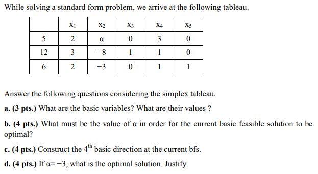 Solved While solving a standard form problem, we arrive at | Chegg.com
