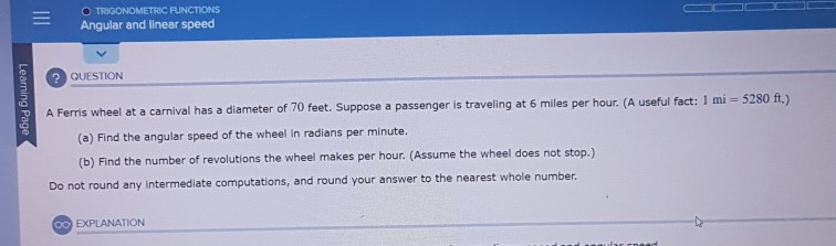 Solved O TRIGONOMETRIC FUNCTIONS Angular and linear speed ? | Chegg.com