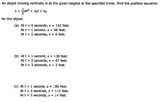 Solved An object moving vertically is at the given heights | Chegg.com
