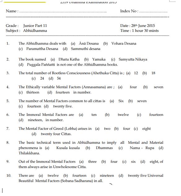 Solved Subject: Theravada Buddhism Topic: Abhidhamma | Chegg.com