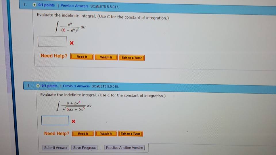 Solved 7. 0/1 points | Previous Answers SCalcET8 5.5.017 | Chegg.com