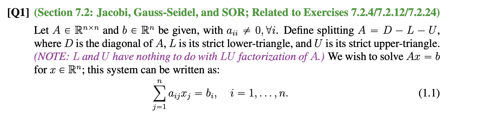 Solved -> [Q1] (Section 7.2: Jacobi, Gauss-Seidel, and SOR; | Chegg.com