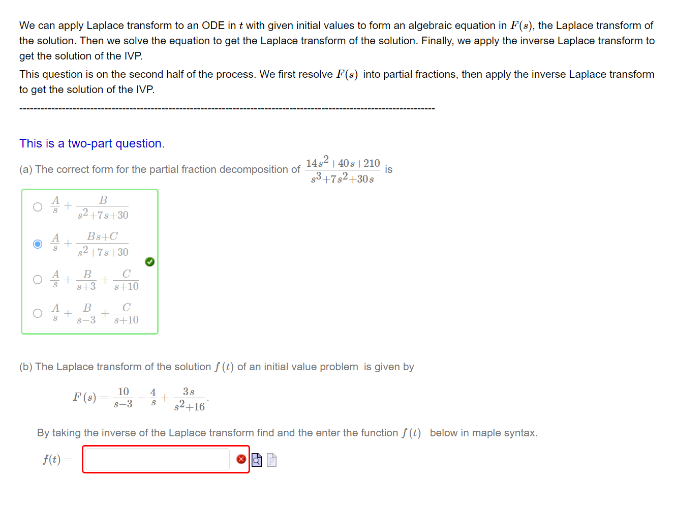 Solved We can apply Laplace transform to an ODE in t with | Chegg.com