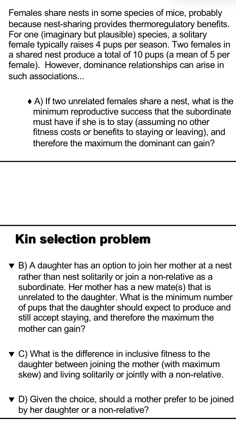 Solved Kin selection problemB) ﻿A daughter has an option to | Chegg.com