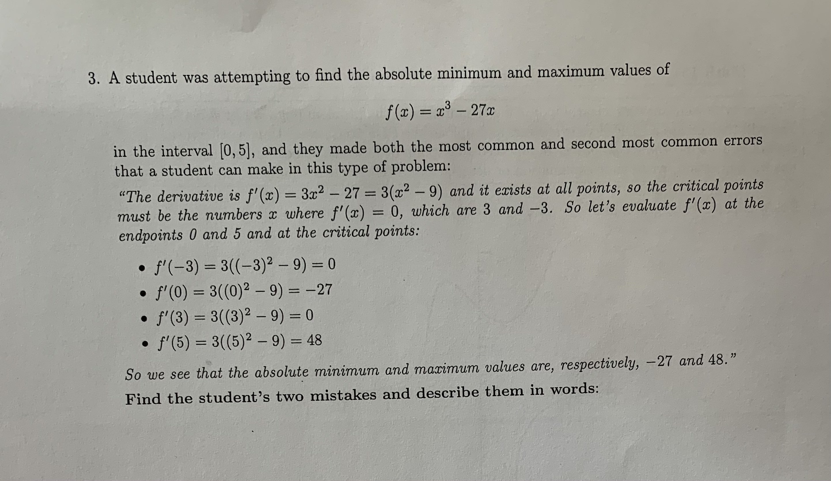 Solved 3. A student was attempting to find the absolute | Chegg.com