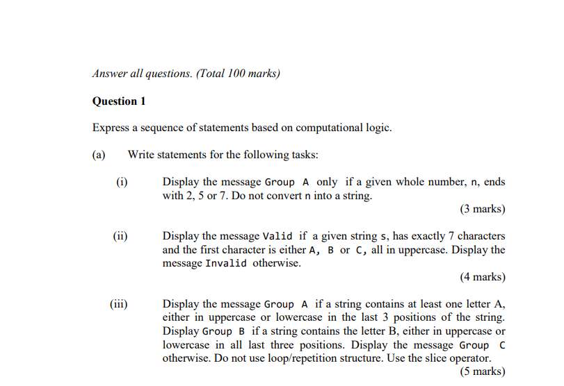 Solved Question 1 Express a sequence of statements based on | Chegg.com