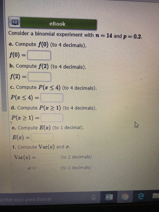 Solved eBook Consider a binomial experiment with n-14 and p- | Chegg.com