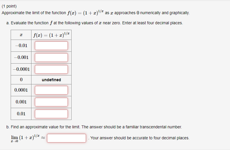 Solved (1 point) Approximate the limit of the function | Chegg.com
