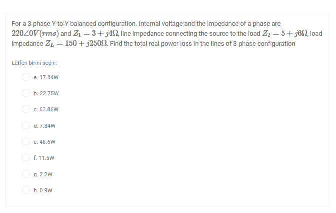Solved For a 3-phase Y-to-Y balanced configuration. Internal | Chegg.com