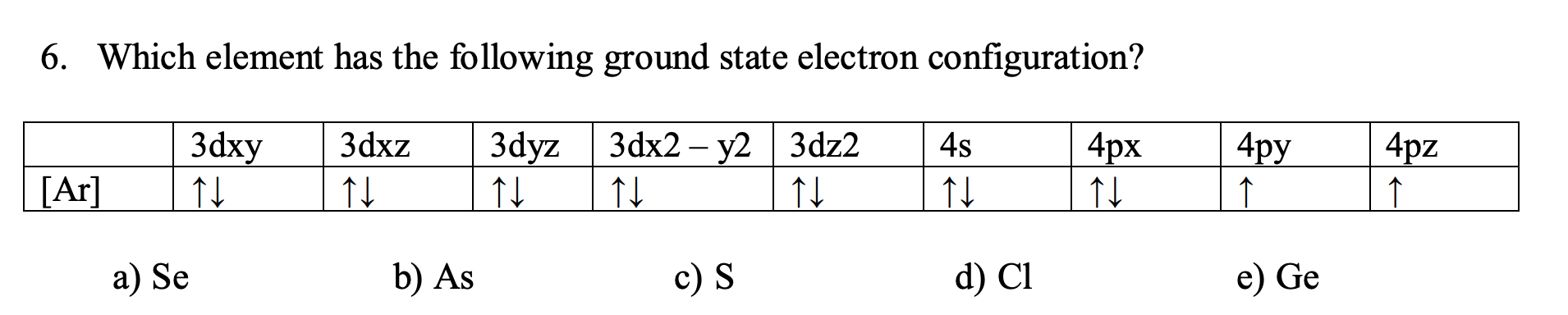 Solved 6. Which element has the following ground state | Chegg.com