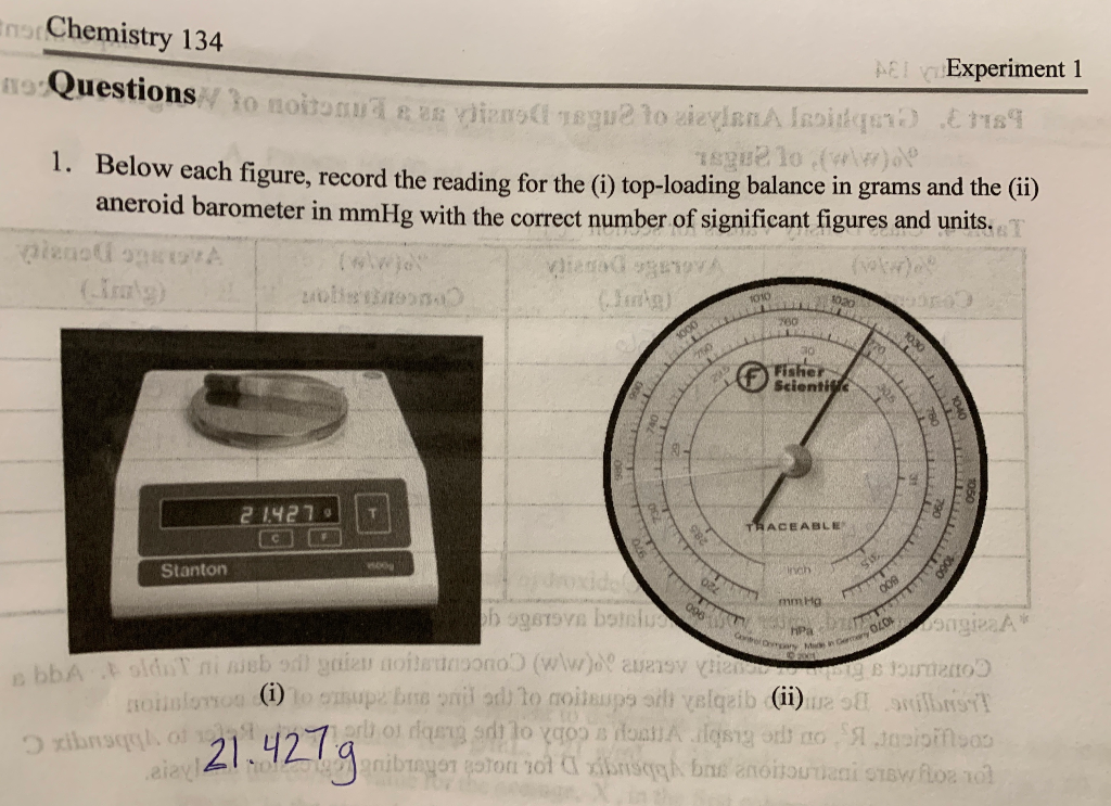 Solved 096 y Marc Emo Chemistry 134 ACI Experiment 1 f1e | Chegg.com