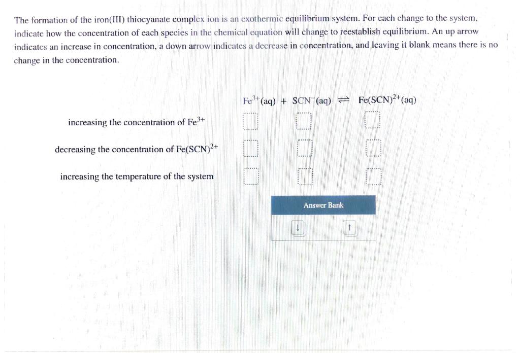 Solved The formation of the iron(III) thiocyanate complex | Chegg.com