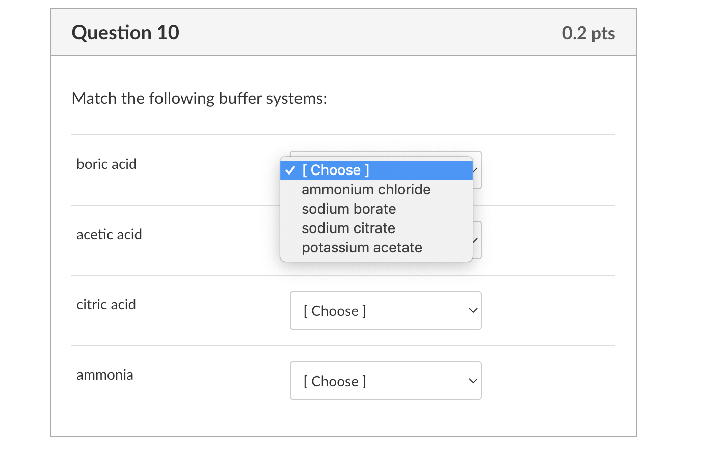 Solved Match the following buffer systems: boric acid acetic | Chegg.com