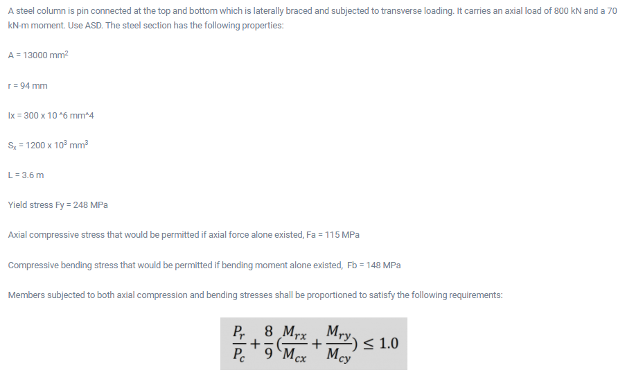 Solved A steel column is pin connected at the top and bottom | Chegg.com