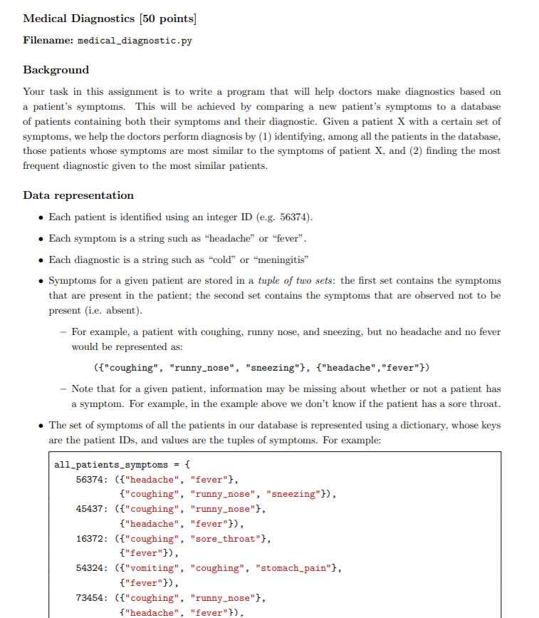 Solved Medical Diagnostics (50 points] Filename: | Chegg.com
