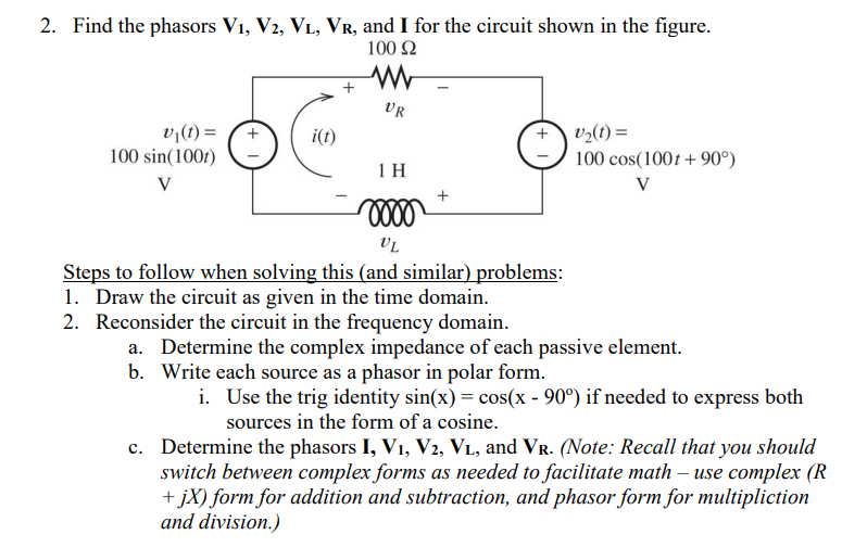 Solved Find the phasors V1,V2,VL,VR, and I for the circuit | Chegg.com