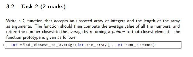Solved 3.2 Task 2 (2 marks) Write a C function that accepts | Chegg.com