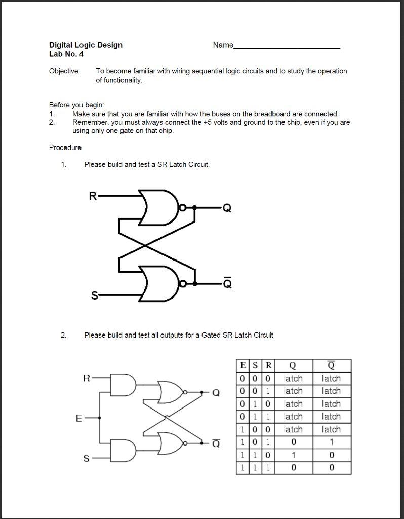 Solved Digital Logic Design Lab No.4 Name Objective: To | Chegg.com