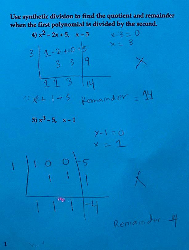 Solved Use synthetic division to find the quotient and | Chegg.com