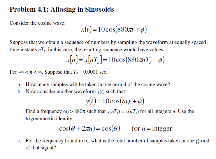 Solved Problem 4.1: Aliasing in Sinusoids Consider the | Chegg.com