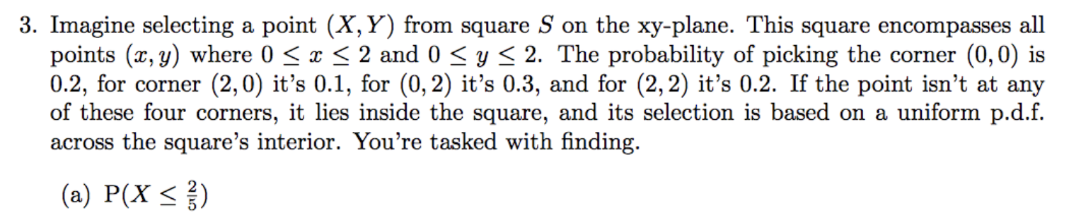 Solved 3. Imagine selecting a point (X,Y) from square S on | Chegg.com