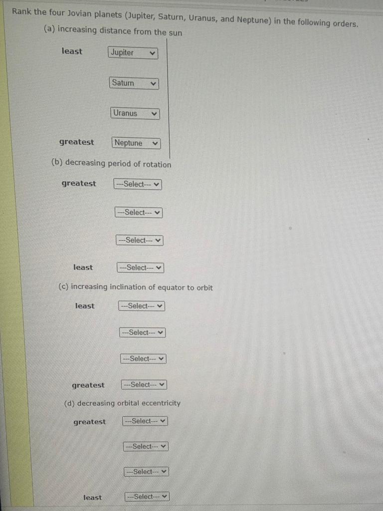 Solved Rank the four Jovian planets (Jupiter, Saturn, | Chegg.com