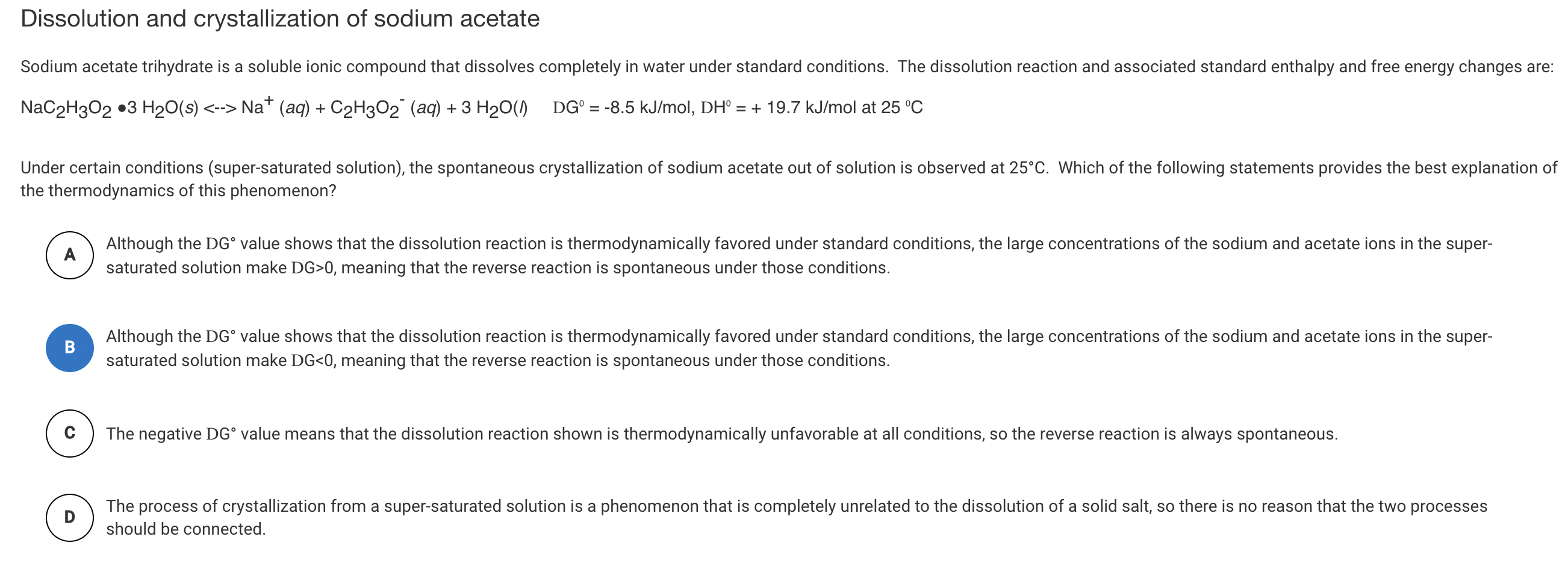 Solved Dissolution and crystallization of sodium acetate | Chegg.com