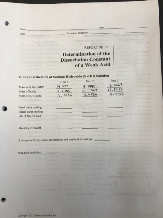 Solved Determination Of The Dissociation Constant Of A