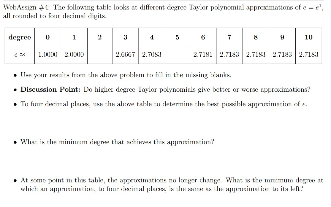 Solved WebAssign #4: The following table looks at different | Chegg.com