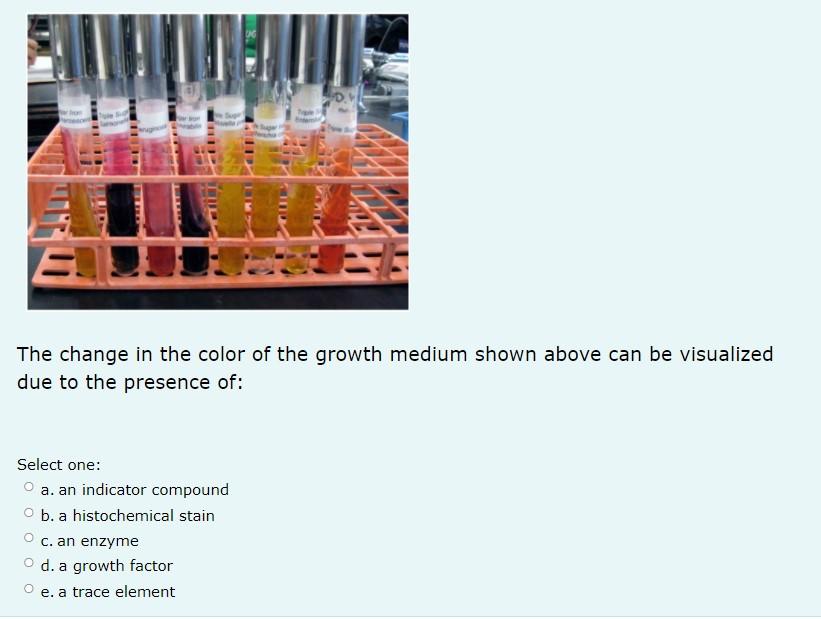 Solved The change in the color of the growth medium shown | Chegg.com