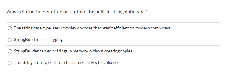 Solved Why Is Stringbuilder Often Faster Than The Built In