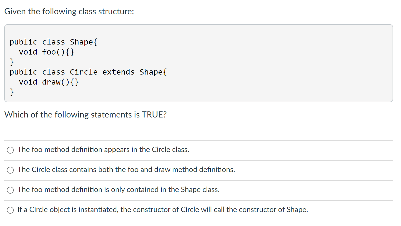 Solved Given the following class structure: public class | Chegg.com