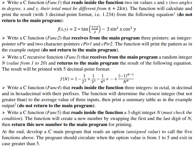 Solved Write A C Function Funcl That Reads Inside The 