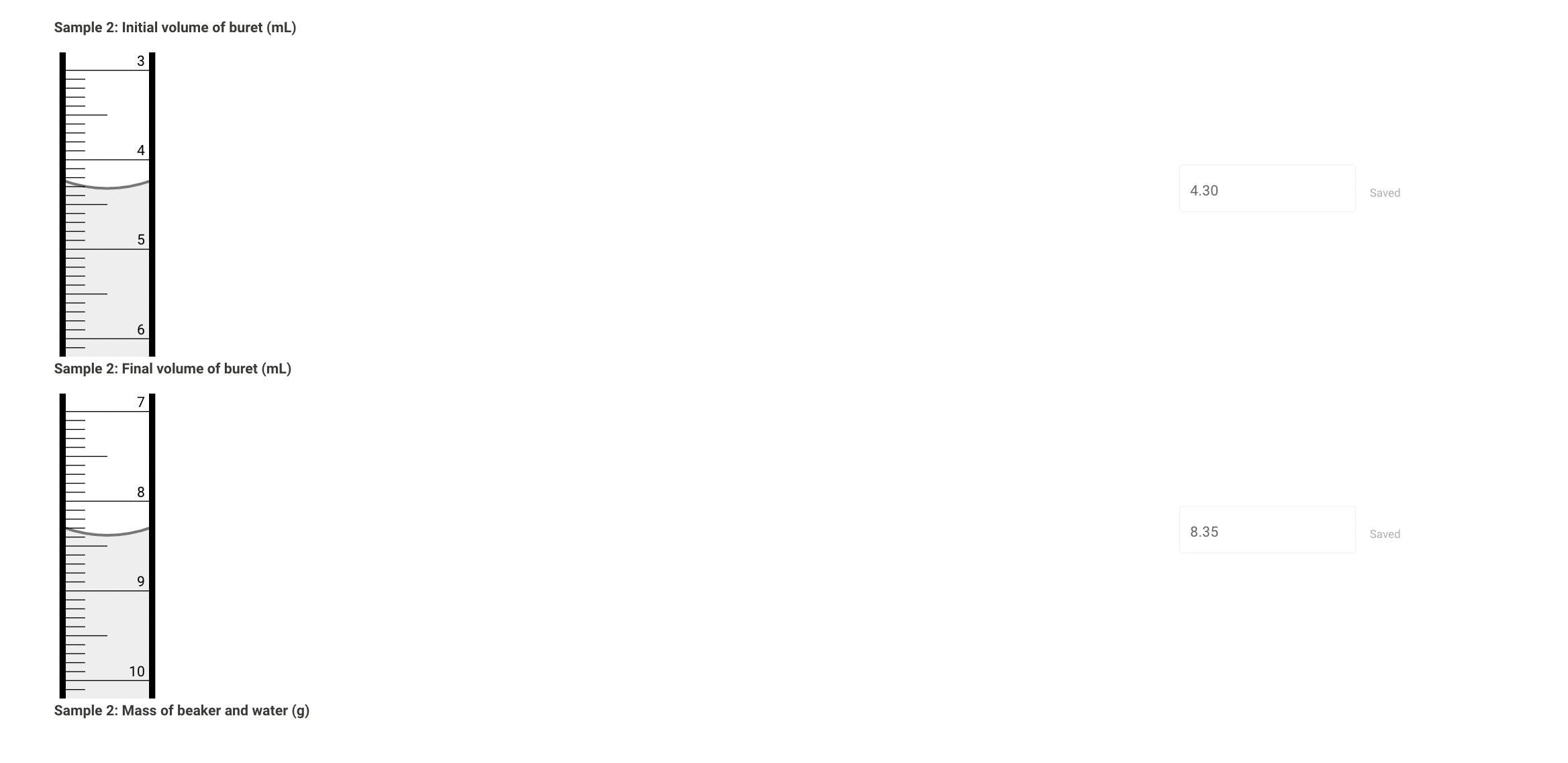 Sample 2: Initial volume of buret (mL) Sample 2: | Chegg.com