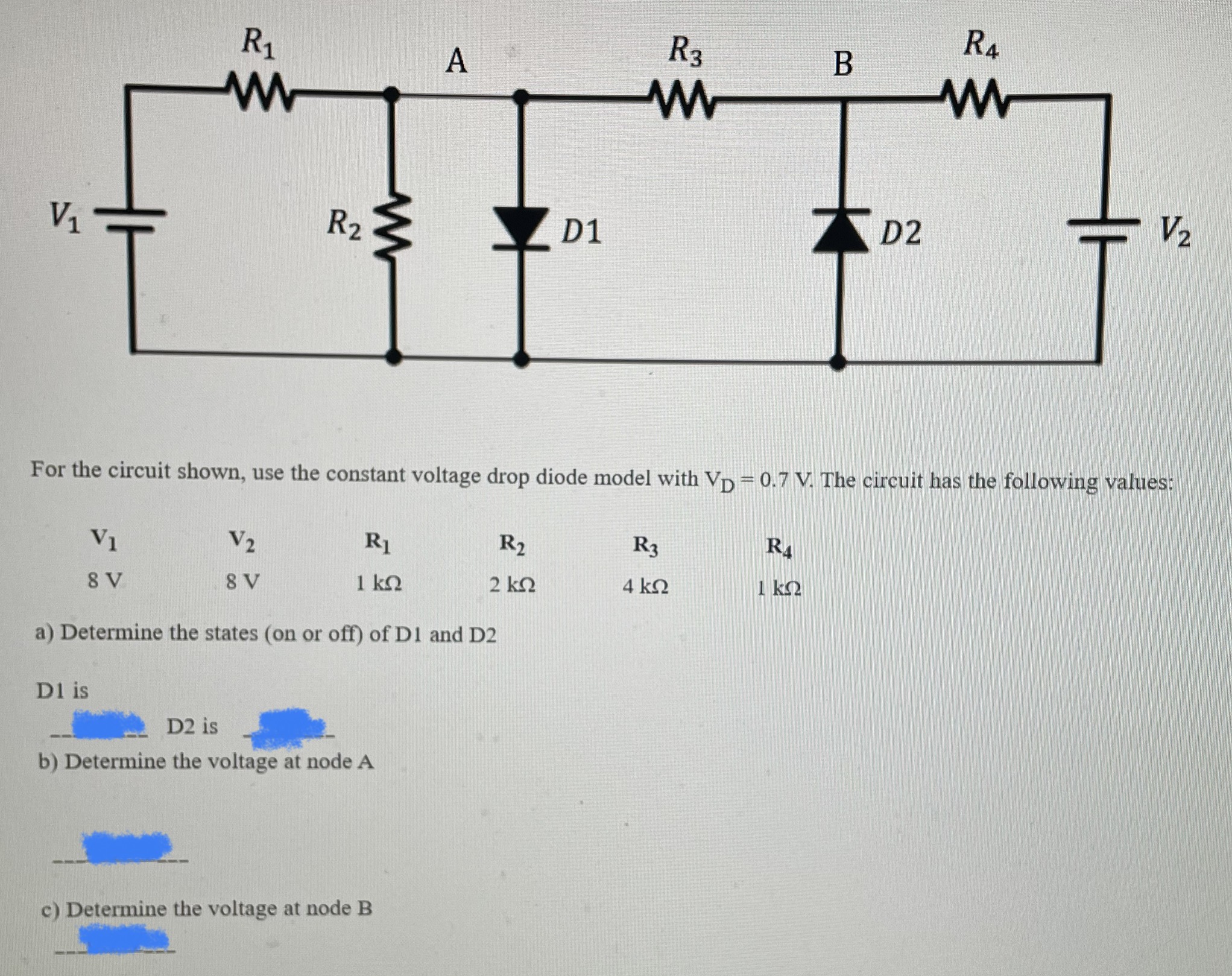 Solved For the circuit shown, use the constant voltage drop | Chegg.com