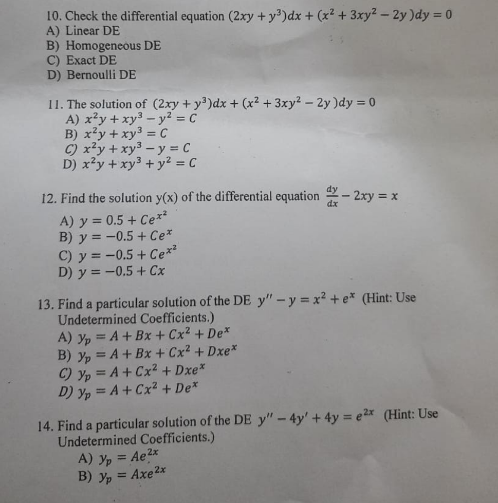 Solved 10. Check the differential equation (2xy + y3)dx + | Chegg.com