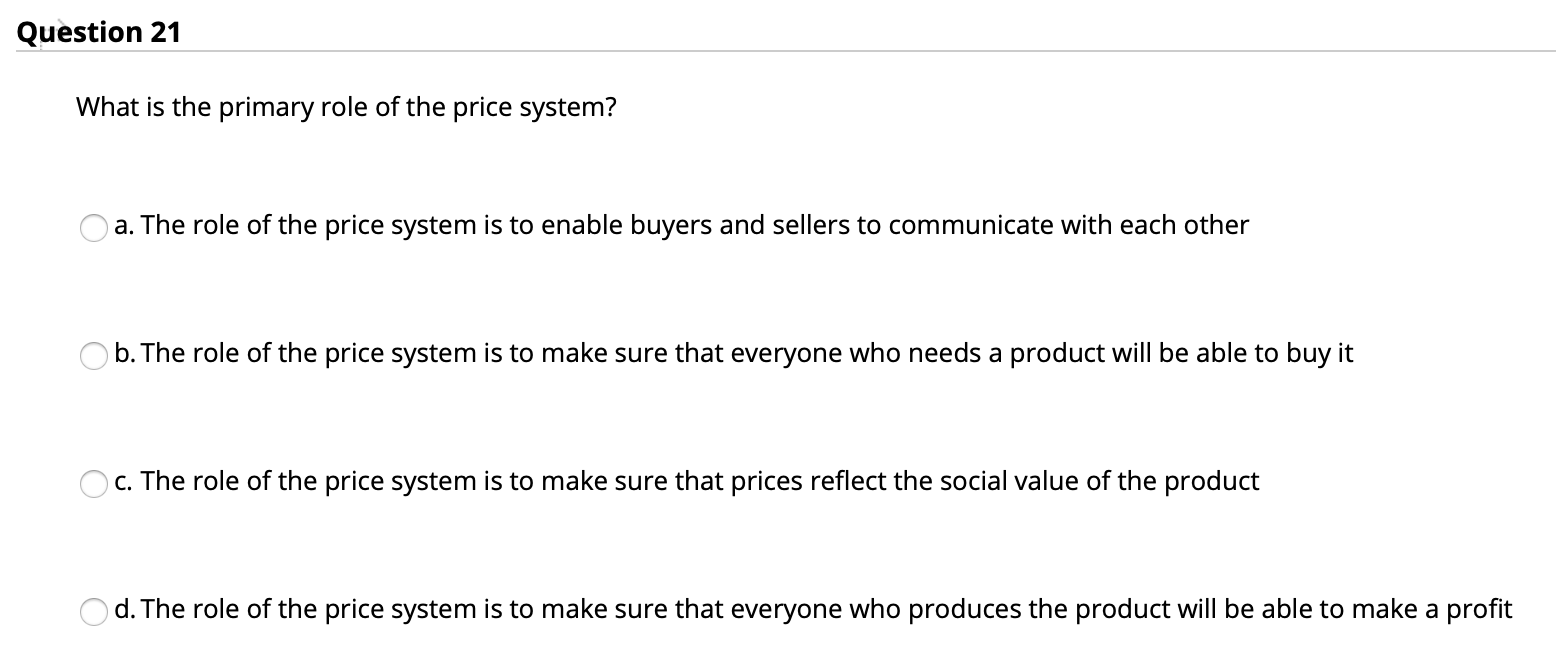 Solved Question 21 What is the primary role of the price | Chegg.com