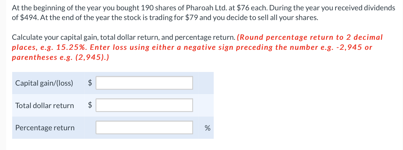 Solved At the beginning of the year you bought 190 shares of | Chegg.com