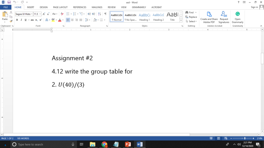 Solved 5 x asd - Word VIEW GRAMMARLY FILE HOME INSERT DESIGN | Chegg.com