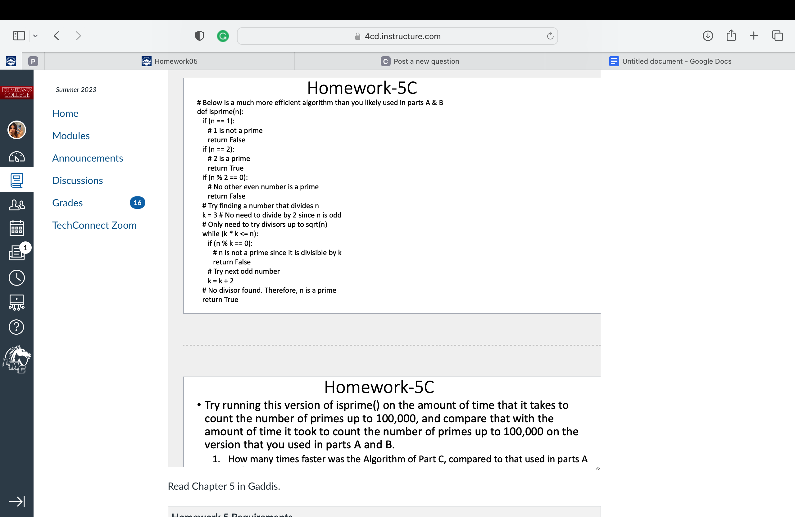 Solved Homework-5C • Try running this version of isprime() | Chegg.com