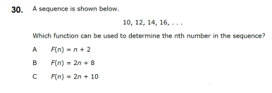 Solved 30. A sequence is shown below. 10,12,14,16,… Which | Chegg.com