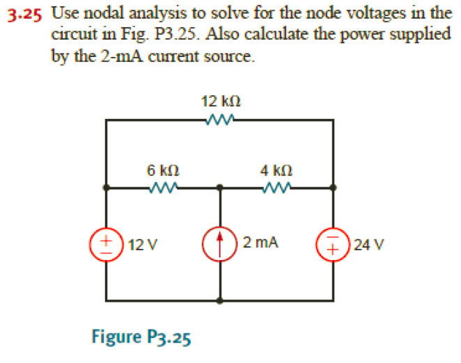 Solved 3.25 Use nodal analysis to solve for the node | Chegg.com