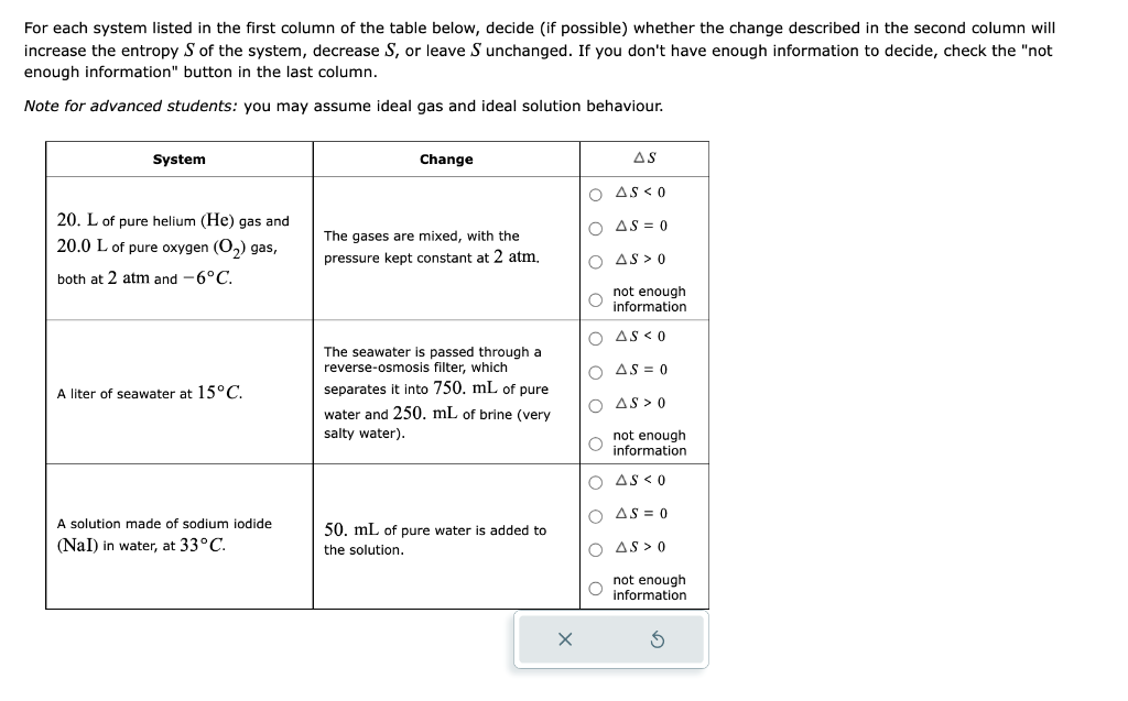 Solved Or Each System Listed In The First Column Of The 