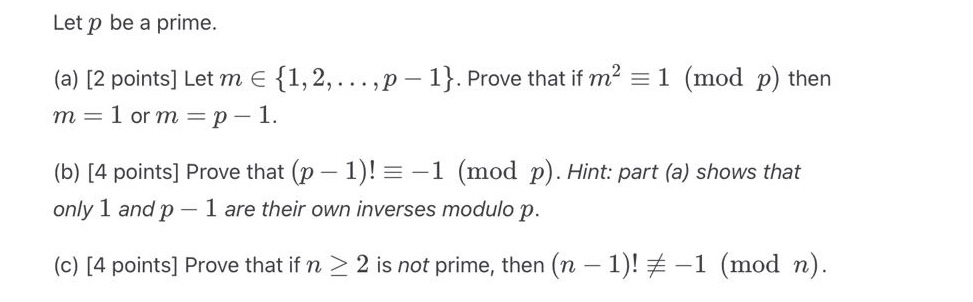 Solved Let p be a prime. (a) [2 points] Let m∈{1,2,…,p−1}. | Chegg.com
