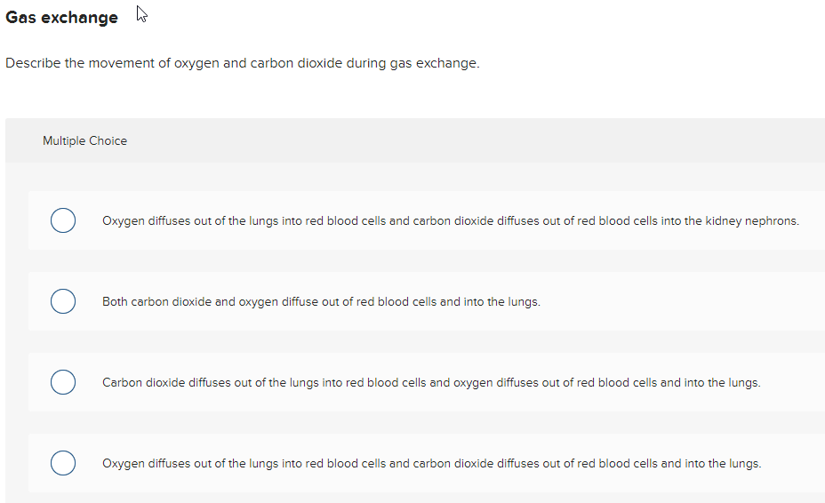 Solved Gas exchanges Describe the movement of oxygen and | Chegg.com