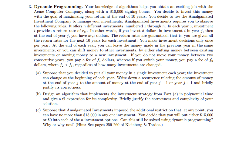 Solved 3. Dynamic Programming. Your knowledge of algorithms | Chegg.com