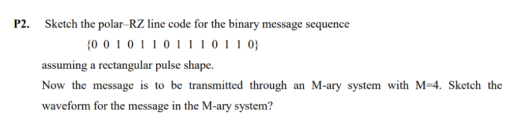 Solved P2. Sketch the polar-RZ line code for the binary | Chegg.com