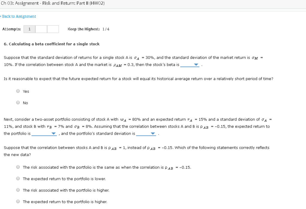Solved Ch 03: Assignment - Risk and Return: Part II (HW02) | Chegg.com