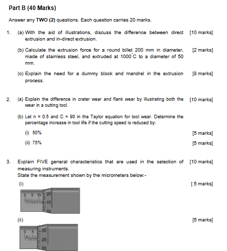 Solved Part B (40 ﻿Marks)Answer any TWO (2) ﻿questions. Each | Chegg.com